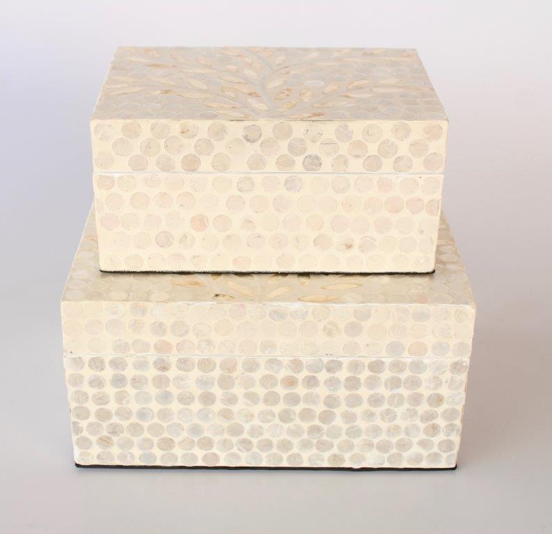 Set of 2 Cream & Ivory Capiz Boxes – NetDécor