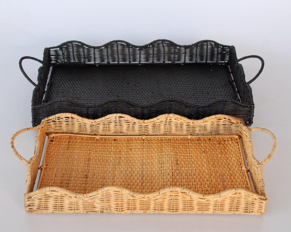 Set of 2 Black & Natural Cane Scallop Trays – NetDécor