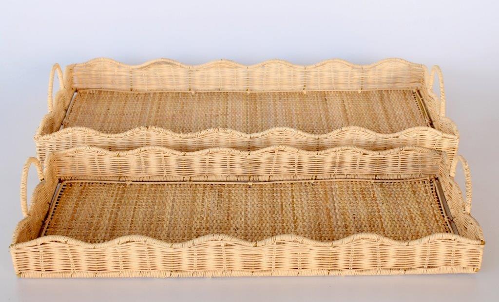 Set of 2 Large Natural Cane Trays with Scalloped Edges – NetDécor