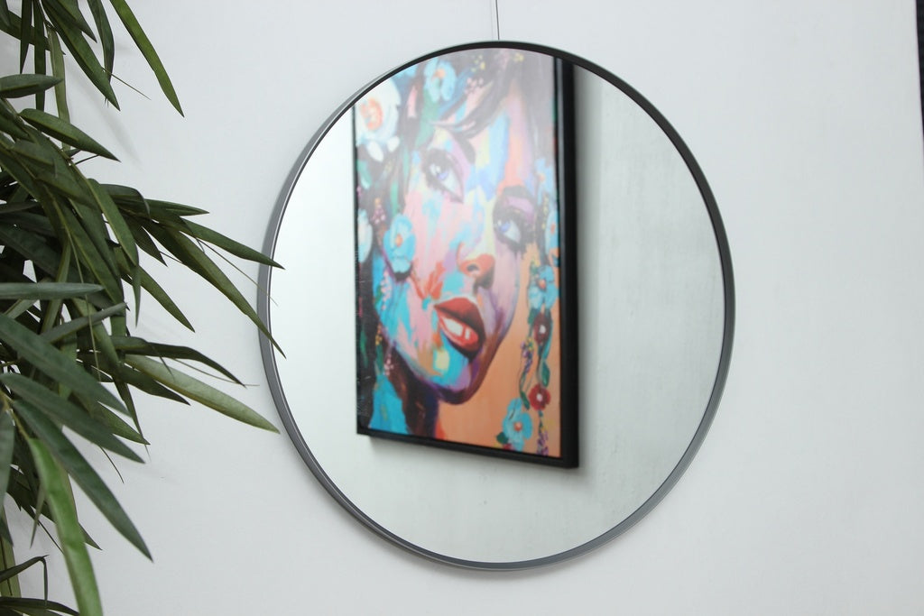 Round Wall Mirror – Silver Frame 1000mm Modern Decorative Mirror – NetDécor