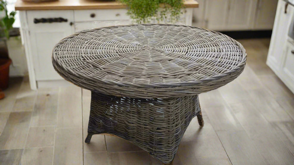Rattan Thick Round TABLE ONLY 6 Seater Grey