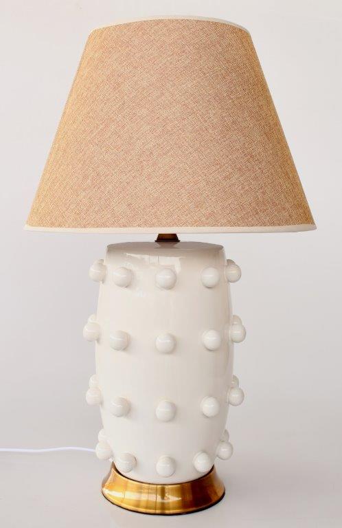 White Bobble Ceramic Lamp Metal Base with Beige Shade – NetDécor