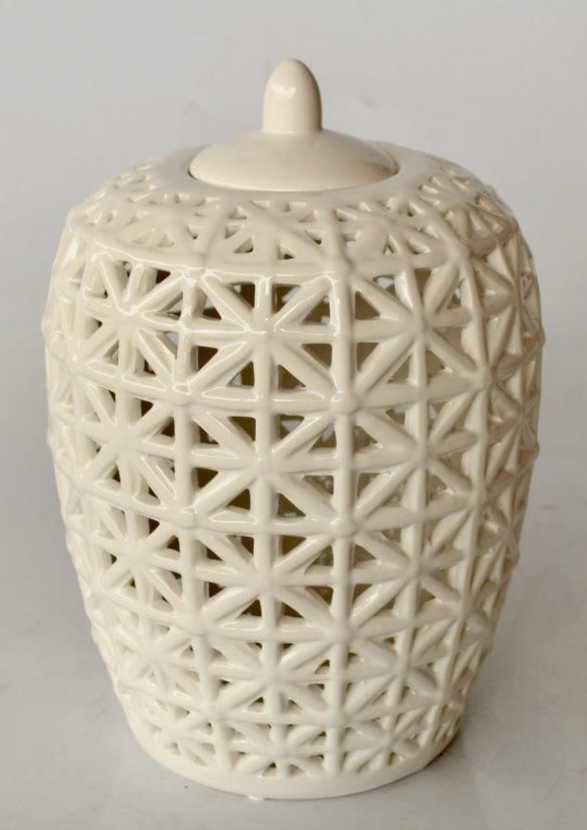 White Fat Criss Cross Jar with Lid – NetDécor
