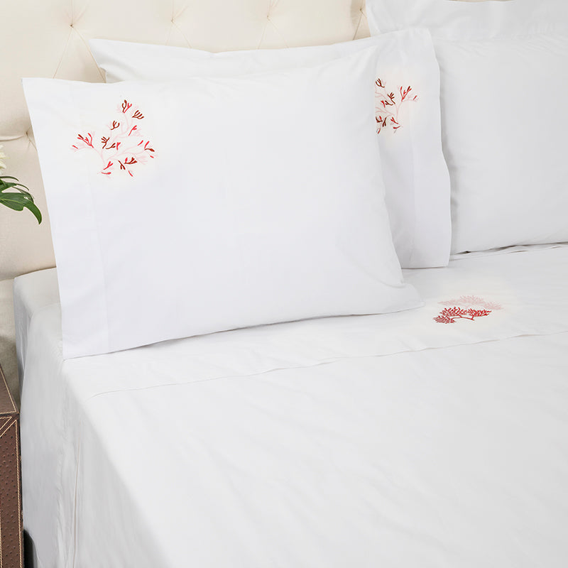 Percale Suez White Orange Sheet Set – NetDécor
